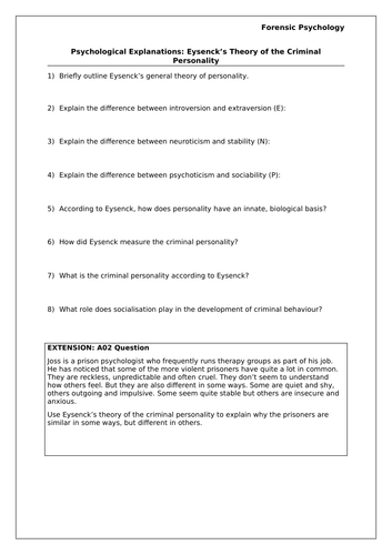 A-Level Psychology - EYSENCK'S THEORY OF THE CRIMINAL PERSONALITY ...
