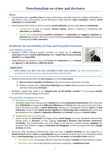 Functionalism on crime and deviance | Teaching Resources