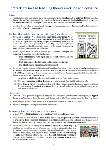 Interactionism / labelling theory on crime and deviance | Teaching ...
