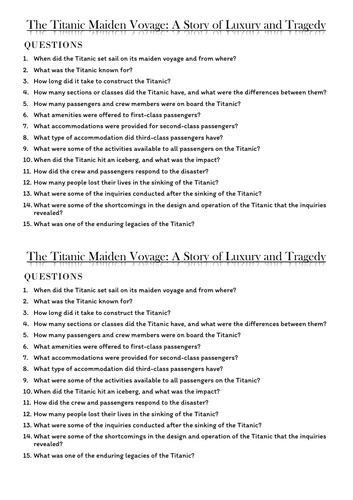 Titanic Reading Comprehension | Teaching Resources