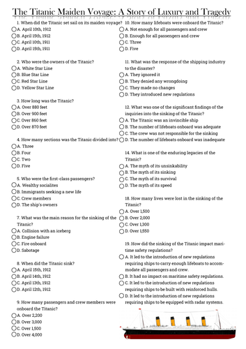 Titanic Reading Comprehension | Teaching Resources