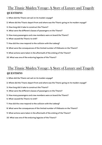 Titanic Reading Comprehension | Teaching Resources