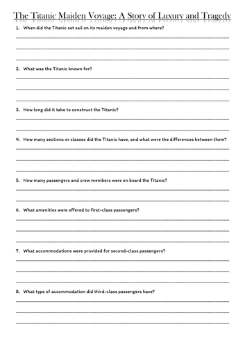Titanic Reading Comprehension | Teaching Resources