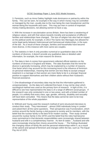 GCSE Sociology Paper 1 model exam answers | Teaching Resources