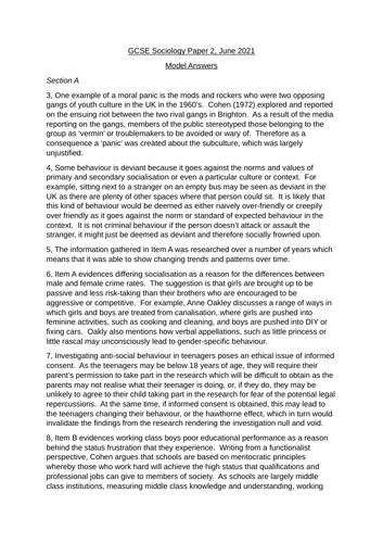 GCSE Sociology Paper 2 Model answers | Teaching Resources