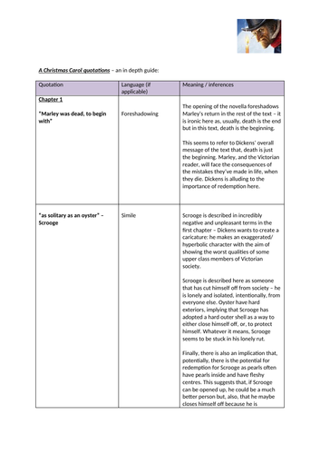 A Christmas Carol key quotations for GCSE - booklet | Teaching Resources