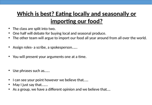 Food Technology: Seasonal Food Lesson, Debate | Teaching Resources