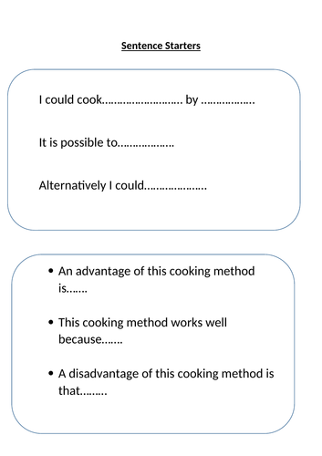 Food Technology: Sentence Starters & Word Banks | Teaching Resources