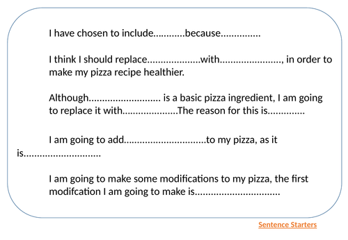 Food Technology: Sentence Starters & Word Banks | Teaching Resources