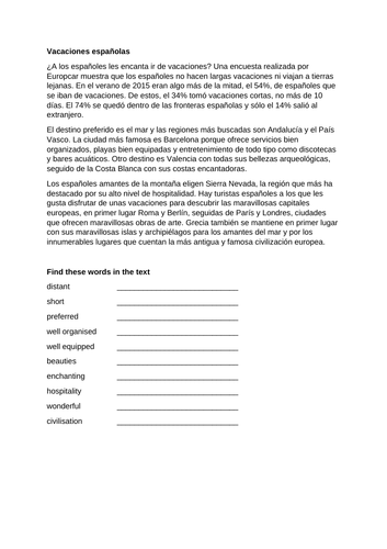 Spanish GCSE Holidays/ bookings | Teaching Resources