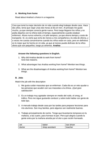 Spanish GCSE jobs review + reading tests | Teaching Resources