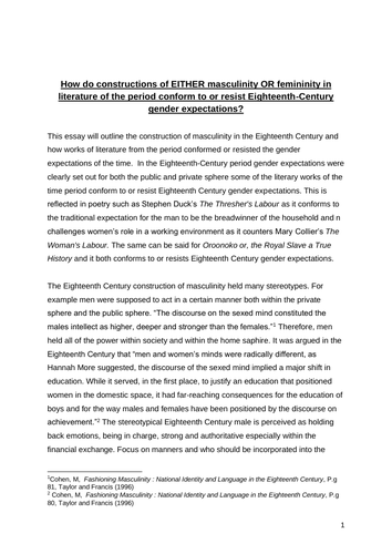 18th Century Gender Expectations Exemplar Essay Literary Criticism ...