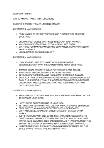 ENGLISH GCSE/IGCSE HOW TO ANSWER EACH QUESTION | Teaching Resources