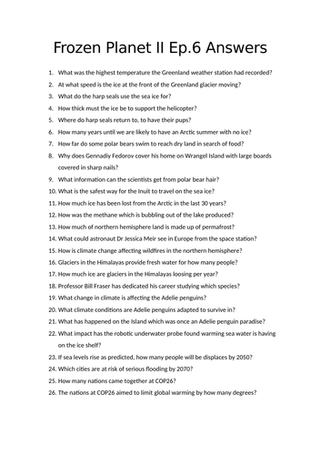 Frozen Planet II Episode 6 Worksheet | Teaching Resources
