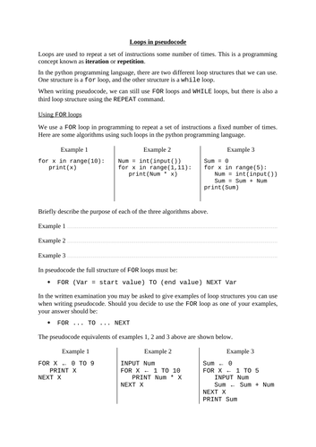 Iteration For While And Repeat Loops In Pseudocode Igcse Computer