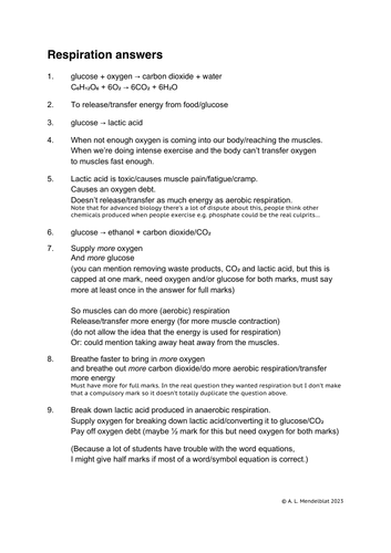 Biology respiration worksheet and revision notes, AQA GCSE biology and ...