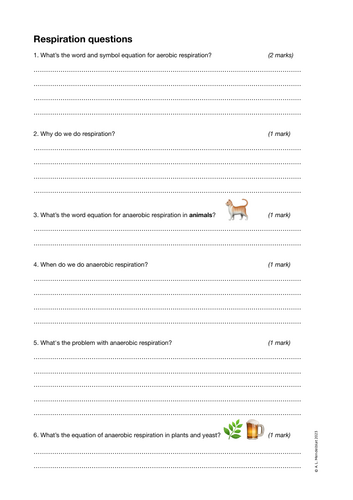 Biology respiration worksheet and revision notes, AQA GCSE biology and ...