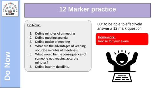 Working in Business 12 marker Exam Practice | Teaching Resources