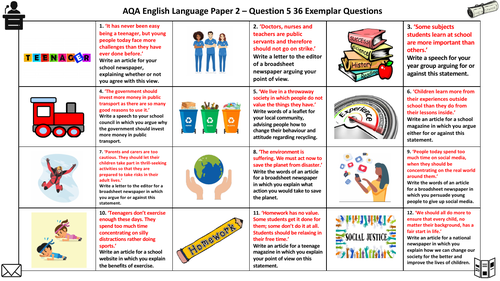 AQA English Language Paper 2 Question 5 - 36 Exemplar Questions ...