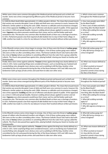 Medieval crimes - Crime and Punishment | Teaching Resources