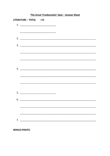 Frankenstein Revision | Teaching Resources