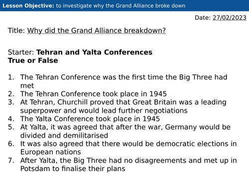 Edexcel: The Breakdown of the Grand Alliance | Teaching Resources