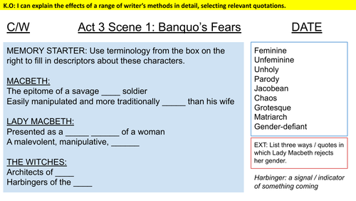 Act 3 Scene 1 Analysis Lesson - Banquo and Kingship | Teaching Resources