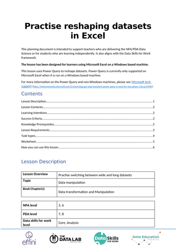 Data Science - Practise reshaping in Excel | Teaching Resources Data Science - Practise reshaping in Excel | Teaching Resources