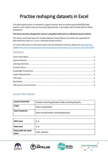 Data Science - Practise reshaping in Excel | Teaching Resources Data Science - Practise reshaping in Excel | Teaching Resources