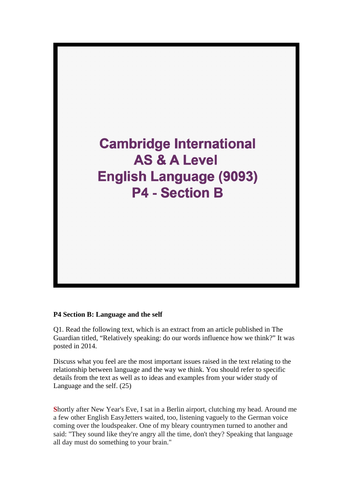 P4 Section B Language & Self (Sample Response Answer) | Teaching Resources
