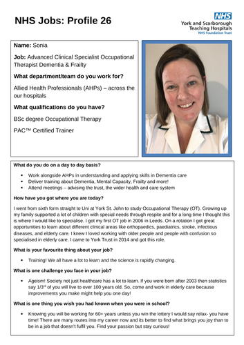 NHS Careers Profiles - Clinical Roles | Teaching Resources