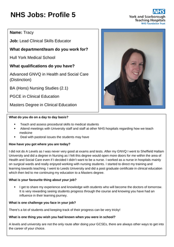 NHS Careers Profiles - Clinical Roles | Teaching Resources