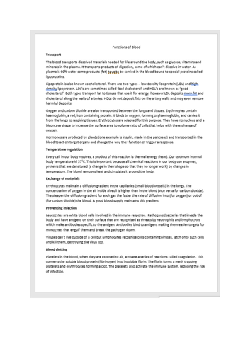 CTEC Unit 4 LO1 - Cardiovascular system | Teaching Resources