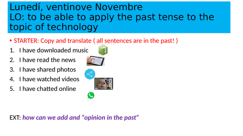 Tecnologia / reti sociali Italiano - Past and future tense revision ...