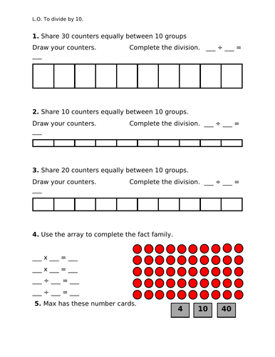 Dividing by 2, 5 and 10, Year 2 - Worksheets for 3 Lessons | Teaching ...