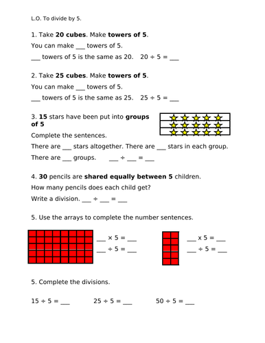 Dividing by 2, 5 and 10, Year 2 - Worksheets for 3 Lessons | Teaching ...
