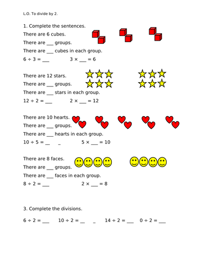 Dividing by 2, 5 and 10, Year 2 - Worksheets for 3 Lessons | Teaching ...