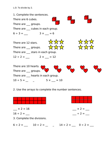 Dividing by 2, 5 and 10, Year 2 - Worksheets for 3 Lessons | Teaching ...