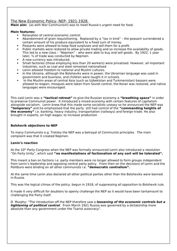 The New Economic Policy (NEP) Lenin's Russia | Teaching Resources