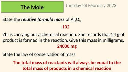 The Mole (Chemistry) - GCSE KS4 AQA (Combined & Seperate) | Teaching Resources