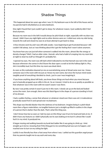 Shadow things - short story comprehension | Teaching Resources