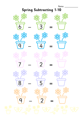 Spring Subtraction (2 on 1-10, 2 on 1-20) | Teaching Resources