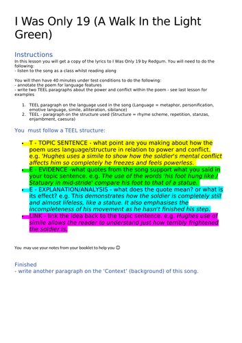 I Was Only 19 - Power and Conflict Song Analysis | Teaching Resources