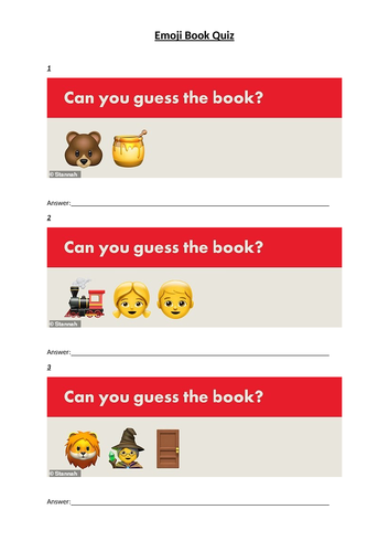 Emoji Book Quiz | Teaching Resources