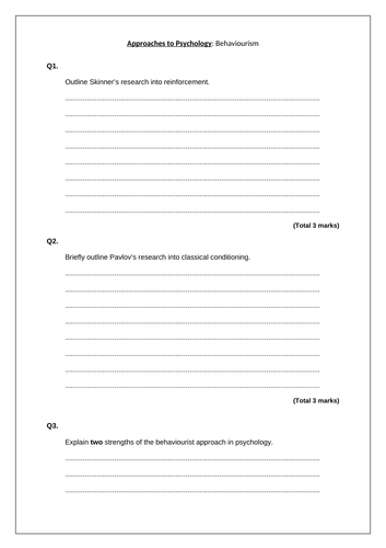 A-Level Psychology - LEARNING APPROACHES: BEHAVIOURISM [Approaches in ...
