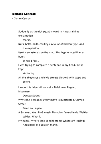 Unseen poetry lesson - Conflict poetry and Belfast Confetti | Teaching ...