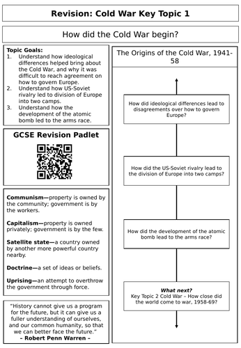 EDXCL Cold War Topic 1 Revision Booklet | Teaching Resources