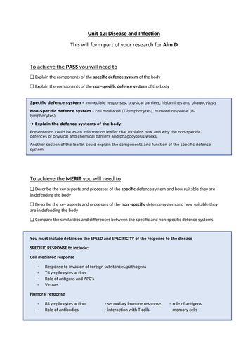Unit 12 Diseases FULL Assignment C and D- BTEC L3 2016 | Teaching Resources