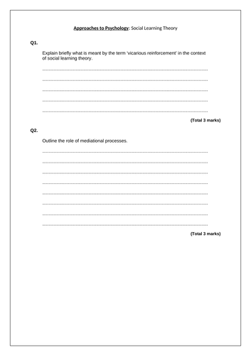 A-Level Psychology - LEARNING APPROACHES: SOCIAL LEARNING THEORY ...