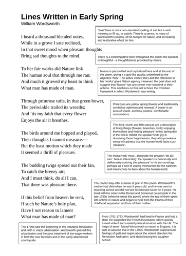 Lines Written in Early Spring - Analysis | Teaching Resources